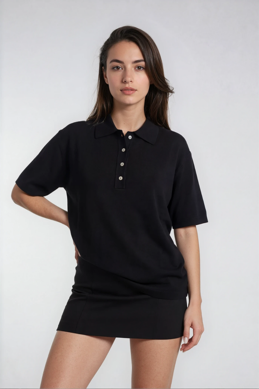 Rossy Knit Polo Black | LMND – Deval boutique Wanaka