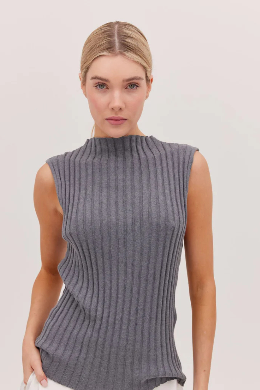 The Ribbed Funnel Neck Tank Slate | Cloth & Co – Deval boutique Wanaka