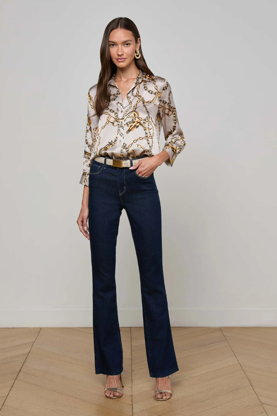 Dani Blouse Smoke Grey Gold Long Horn Chain | L'Agence – Deval boutique ...